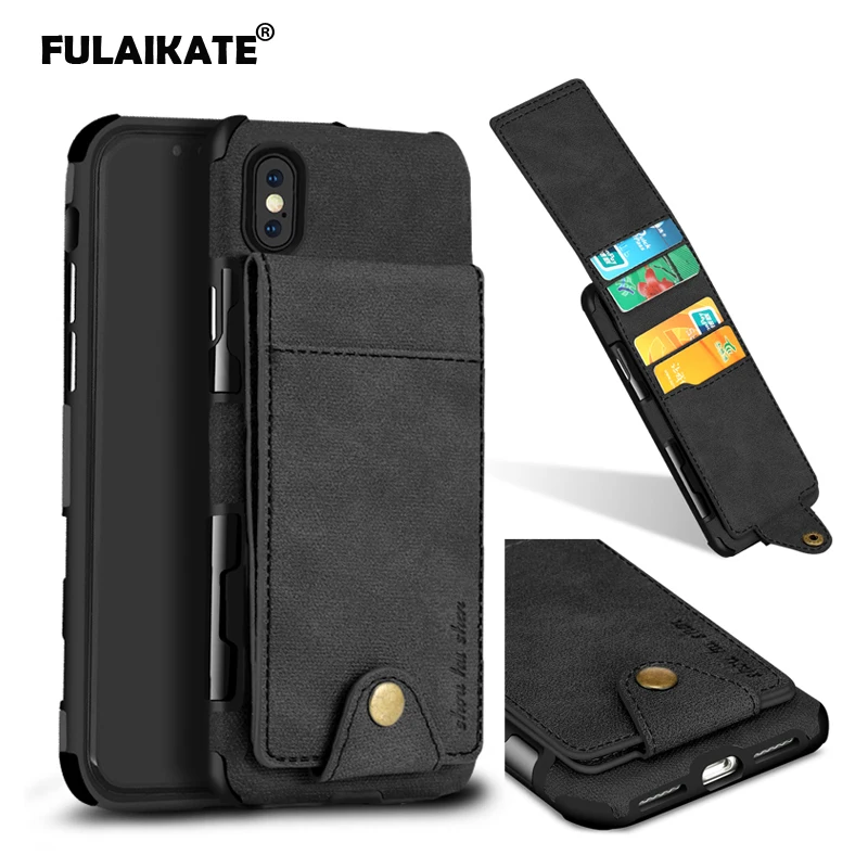 FULAIKATE-Linen-Pattern-Case-for-iPhone-X-Card-Pocket-Back-Cover-for ...