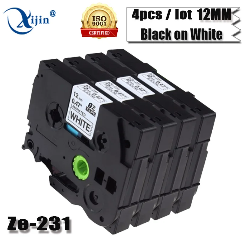 4pcs Tze 231 tz 231 compatible brother p touch 12mm 8m black on white ...
