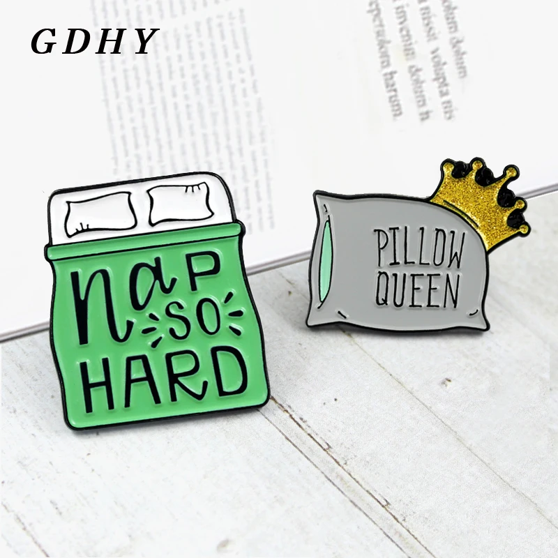 GDHY брошь Подушка кровать зеленая Эмаль Булавка nap so hard, подушка ...