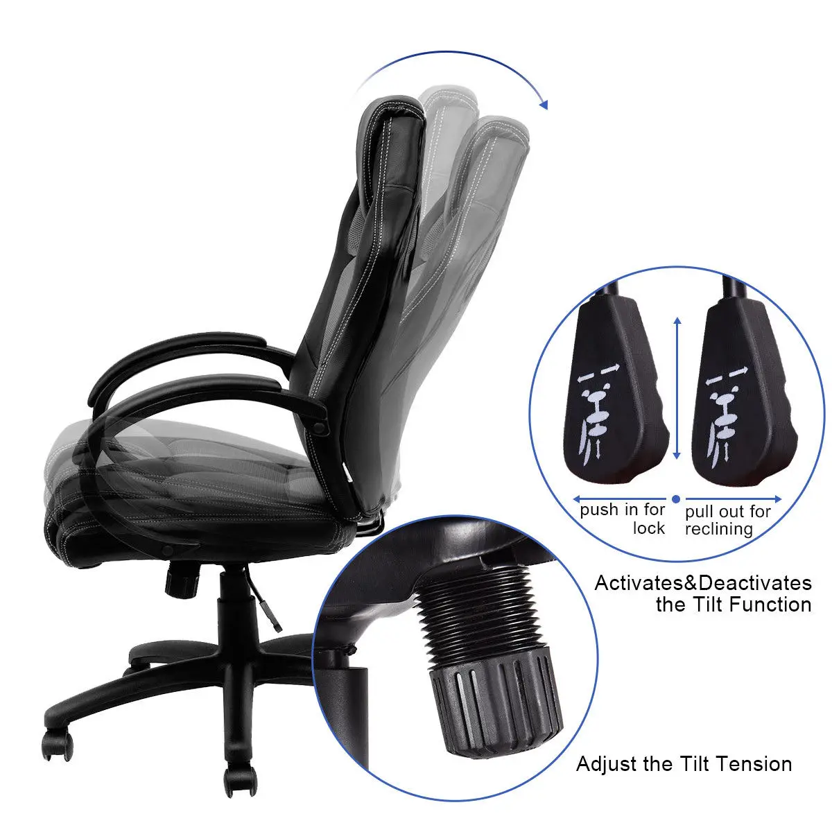 Giantex High Back Racing Chair Pu Leather Bucket Seat Office Computer ...
