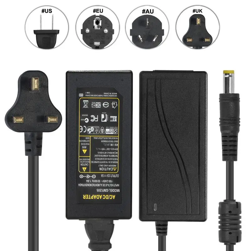 DC12V 5A Adapter Power Supply + UK AC Power Cable For 5050 3528 LED ...
