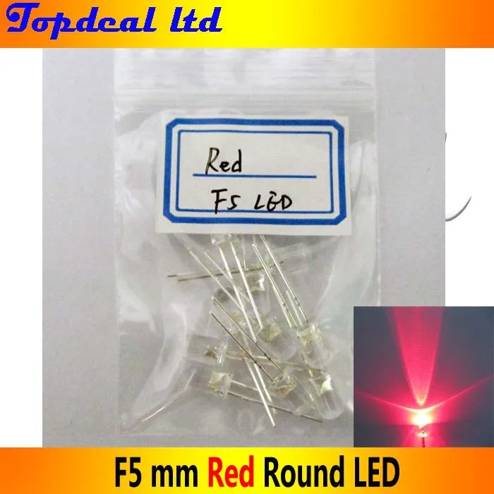 100pcs F5mm Led Red Color 620-630nm Dip 2pin Round Led Light 1.9-2.1v ...