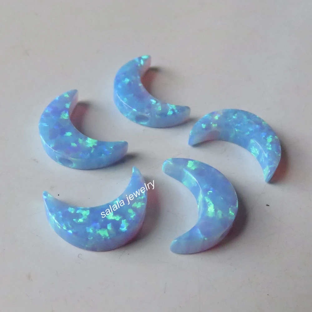 50pcs /lot 8x11mm Moon Fire Opal op06 Light Blue drilled Synthetic Moon ...