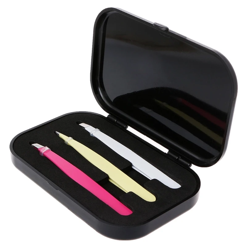 3pcsset Professional Eyebrow Tweezers Hair Beauty Slanted Stainless Steel Tweezer In Eyebrow