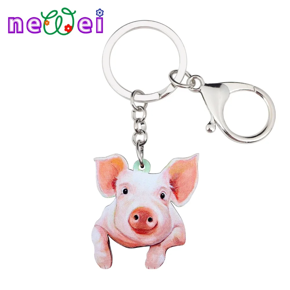 NEWEI Acrylic Sweet Anime Pink Pig Piggy Key Chains Keychain Farm ...