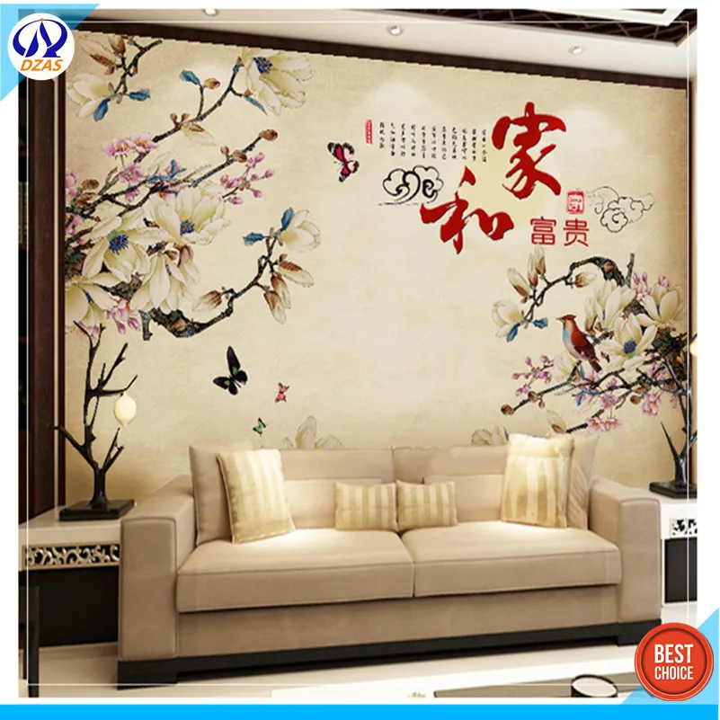 Chinese Style Hand - Painted Living Room Wallpaper Mural Seamless Wall ...