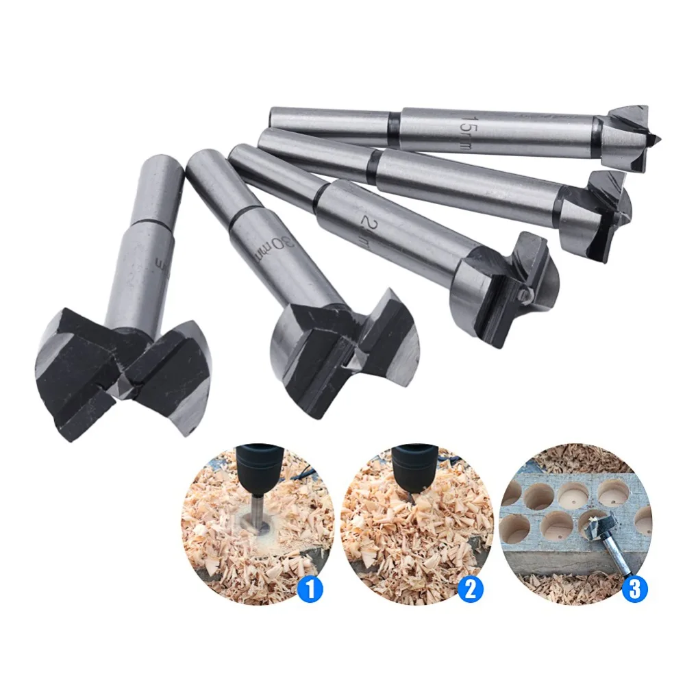 מוצר - 5Pcs/Set Wood Drill Bit Wood Drills Boring Hole Saw Cutter Tool ...