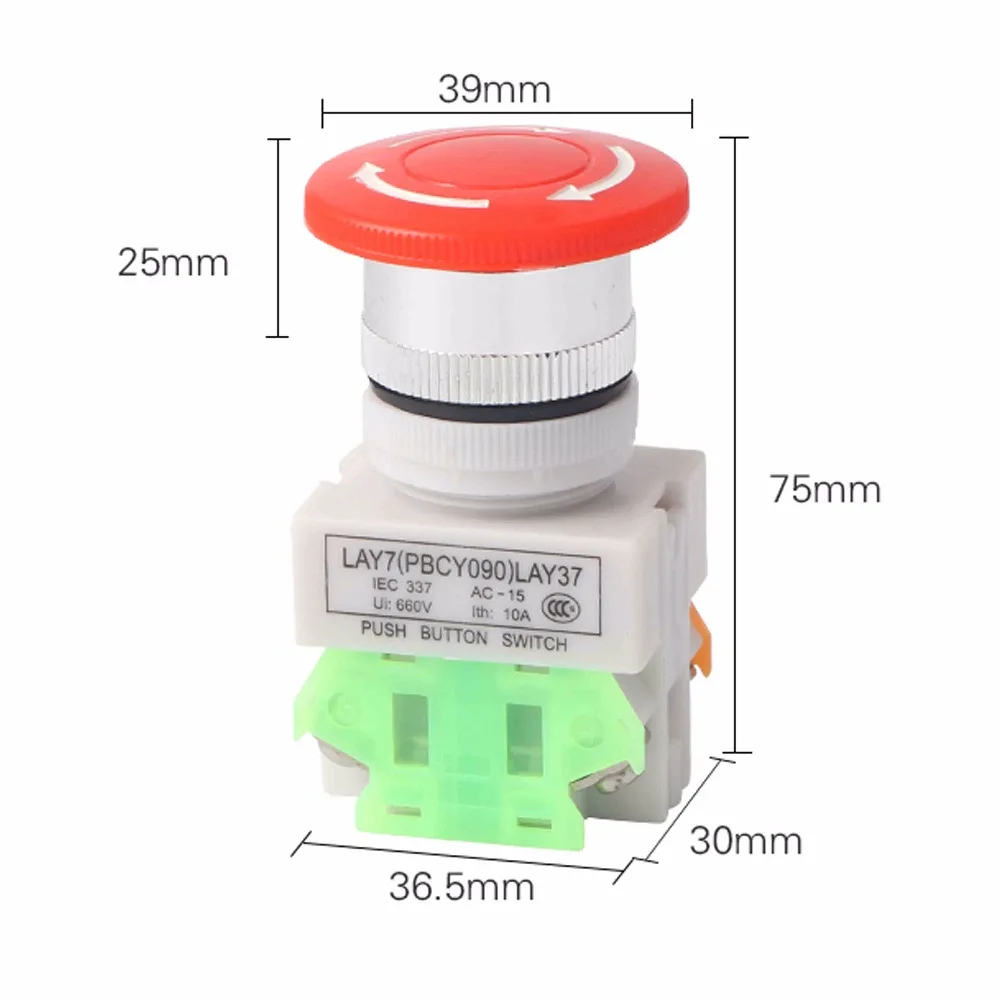 P52 Mushroom head power switch LAY37 emergency stop push button switch ...
