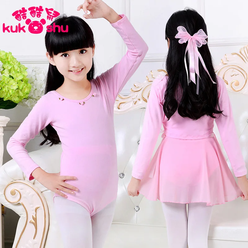 Pink/Violet Cotton Gymnastics Leotard For Girls Long Sleeves Ballet ...