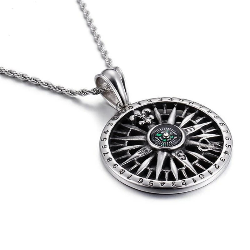 Truetu Antique Silver Compass Pendant Women Necklace Navigation Jewelry Mens Jewelry Pirate