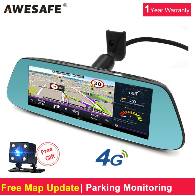 AWESAFE 4G especial del coche espejo DVR Cámara Android 5,1 GPS FHD ...