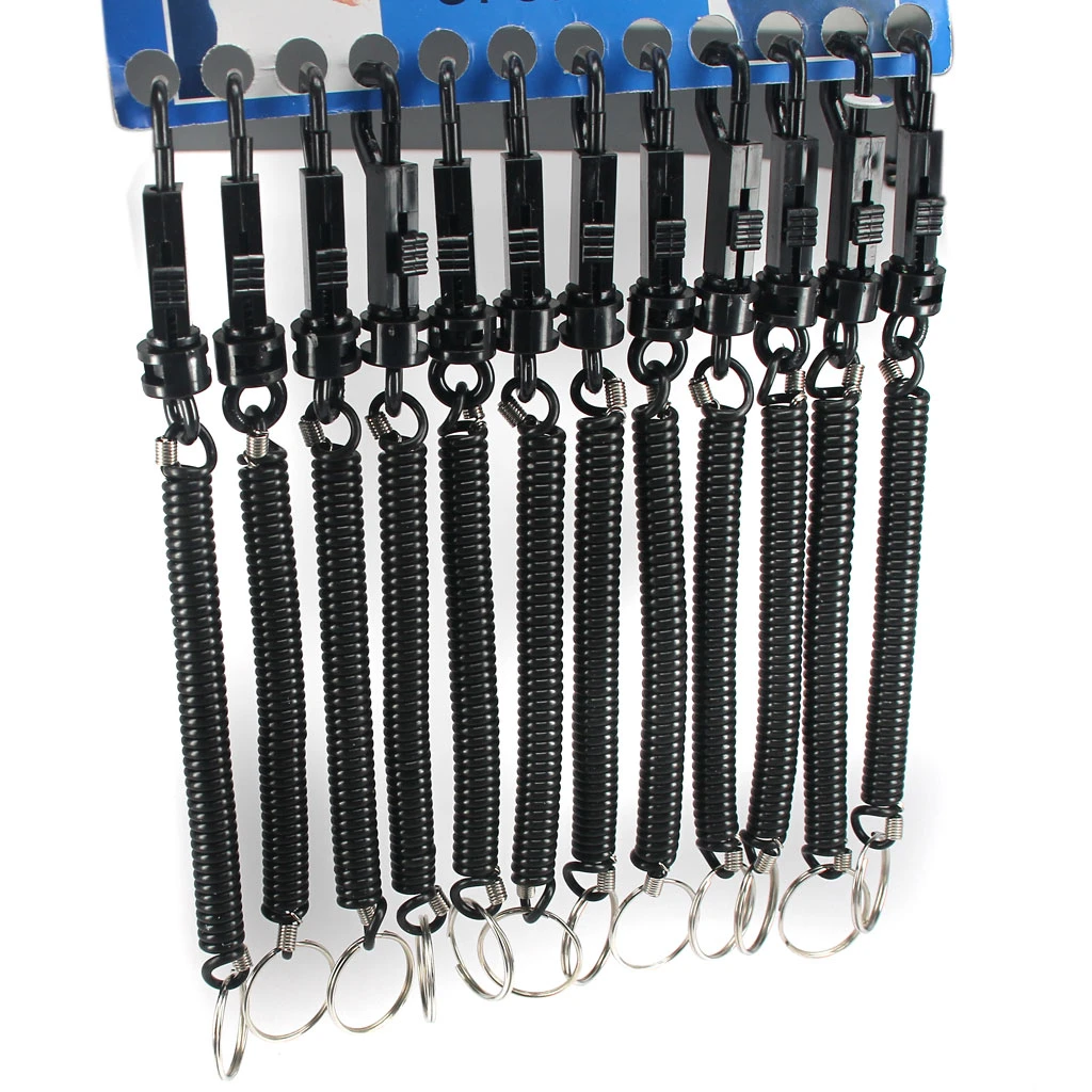 12pcs Black Spring Spiral Retractable Stretchy Keyring Metal Clip ...