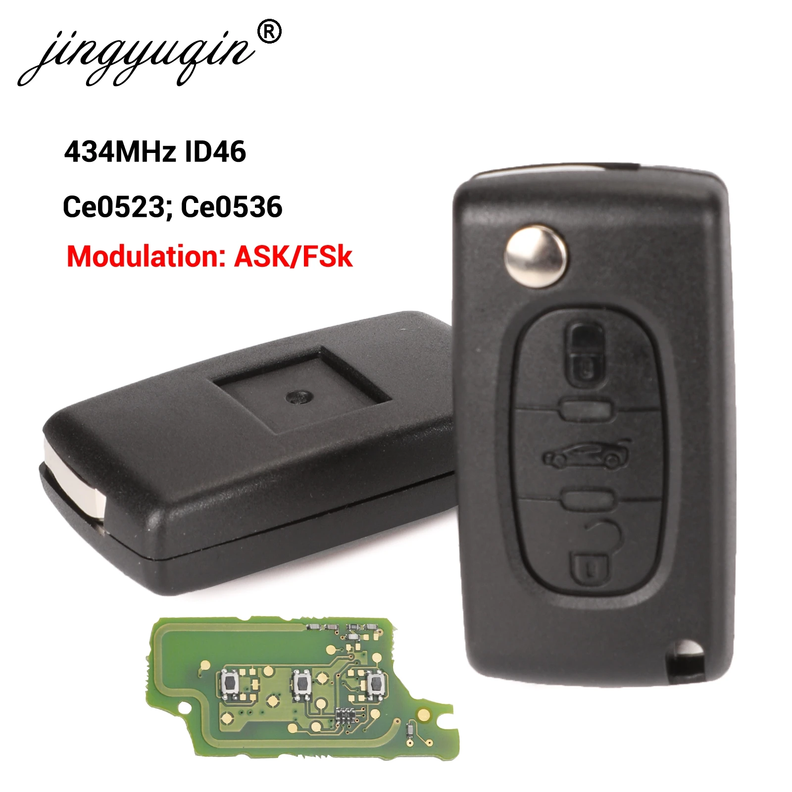 jingyuqin 433Mhz ID46 ASK FSK Car Key For peugeot 207 307 407 208 308 ...