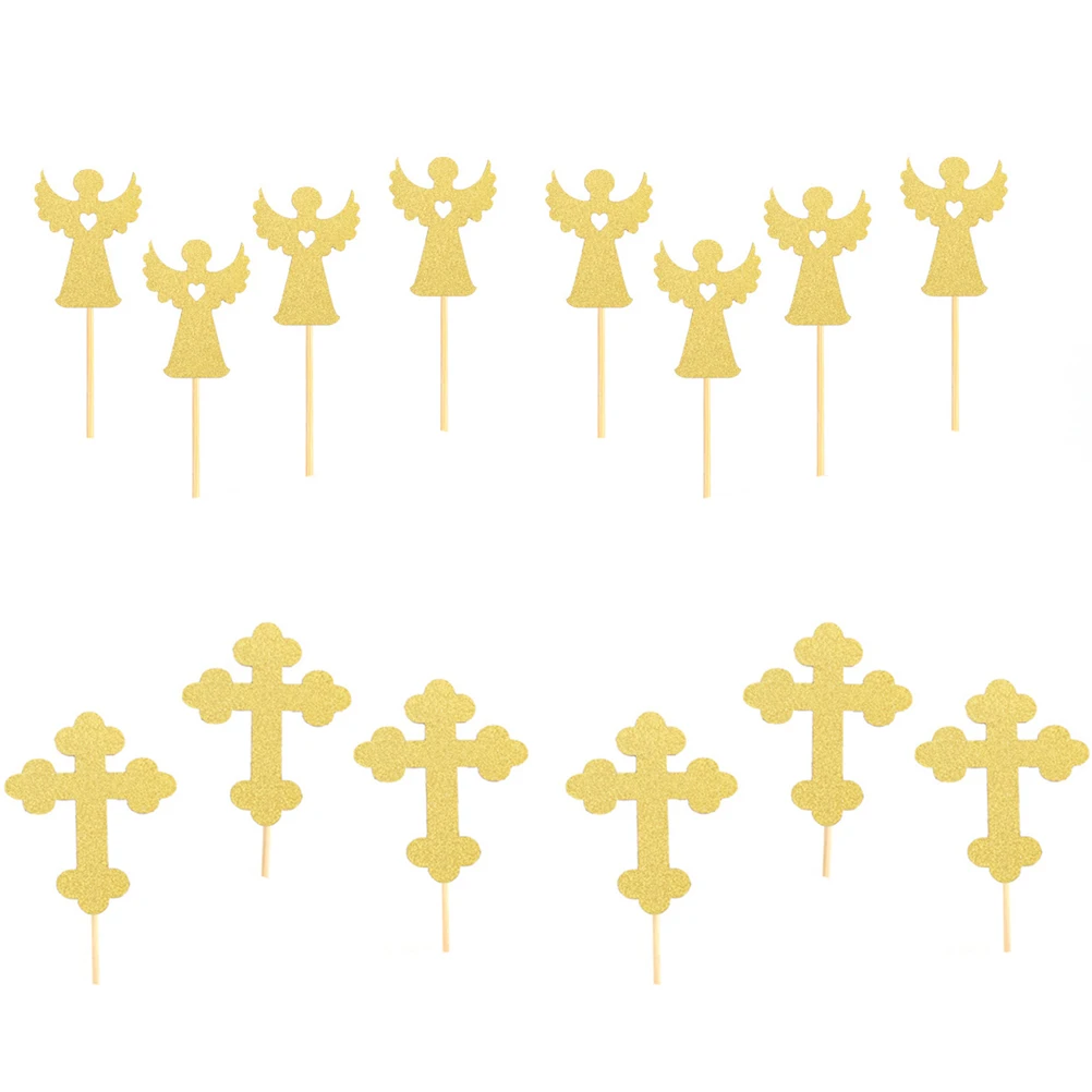 24pcs Angel And Cross Shaped Cake Topper Paper Cake Picks Cupcake ...