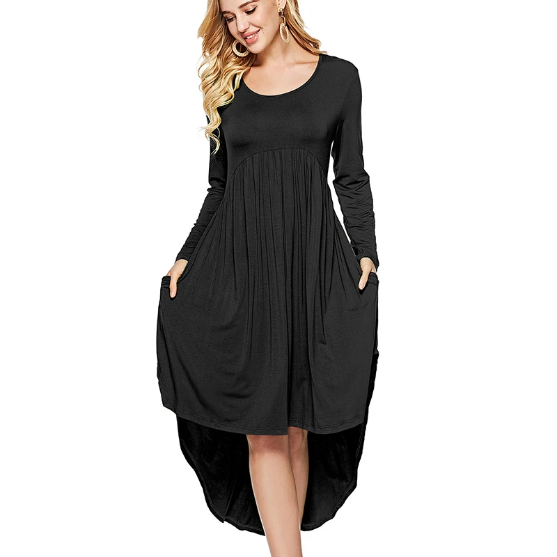 Women Dress Autumn Dresses Casual Clothing Female Solid Irregular Hem O ...