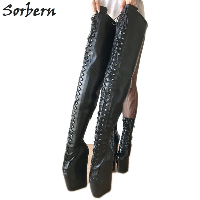 Sorbern Heavy Hoof Heelless Crotch Thigh High Boots Unisex Thick ...