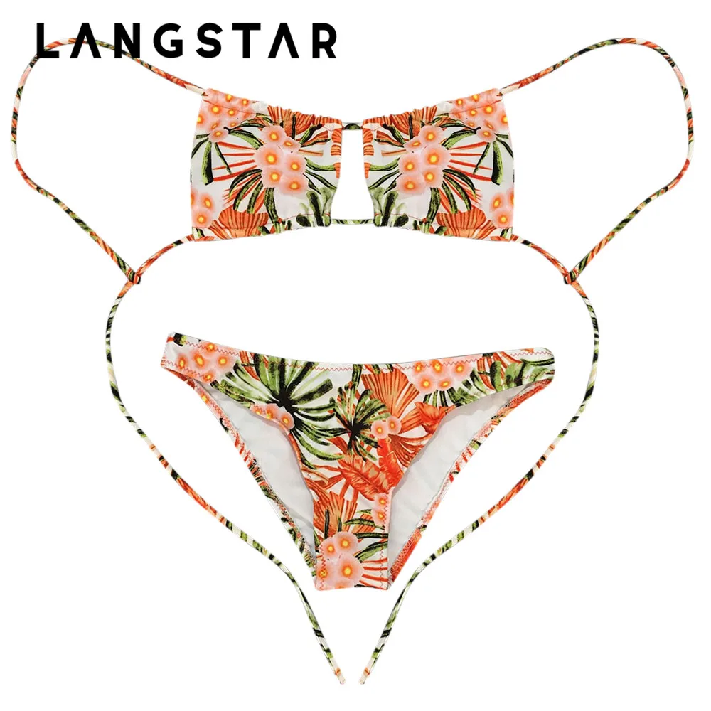 Langstar Bikini Swimwear Women Swimsuit Sexy Floral Tied Strap Backless
