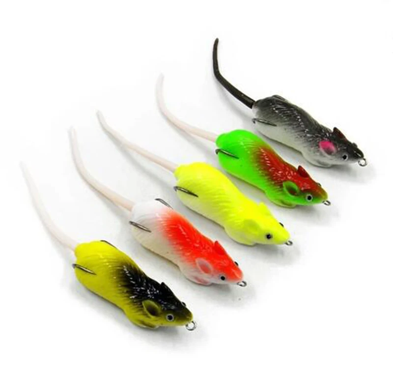 5pcs Top Water Soft Mouse Fishing Lures 7cm 10.5g Artificial Frog Bait ...