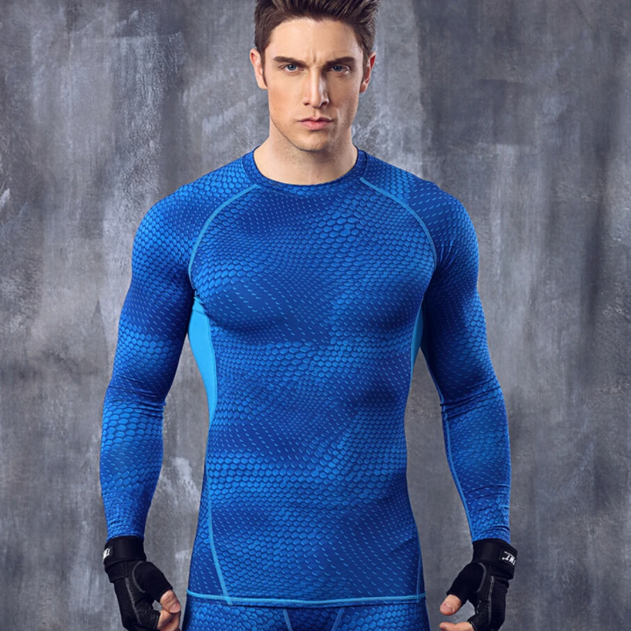Men trainning compression exercise shirts long sleeve tights t shirt ...