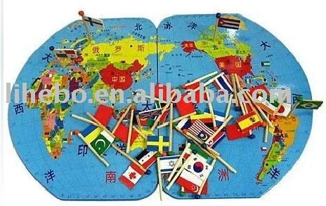 Large three dimensional map of the world map flags inserted flag toys ...