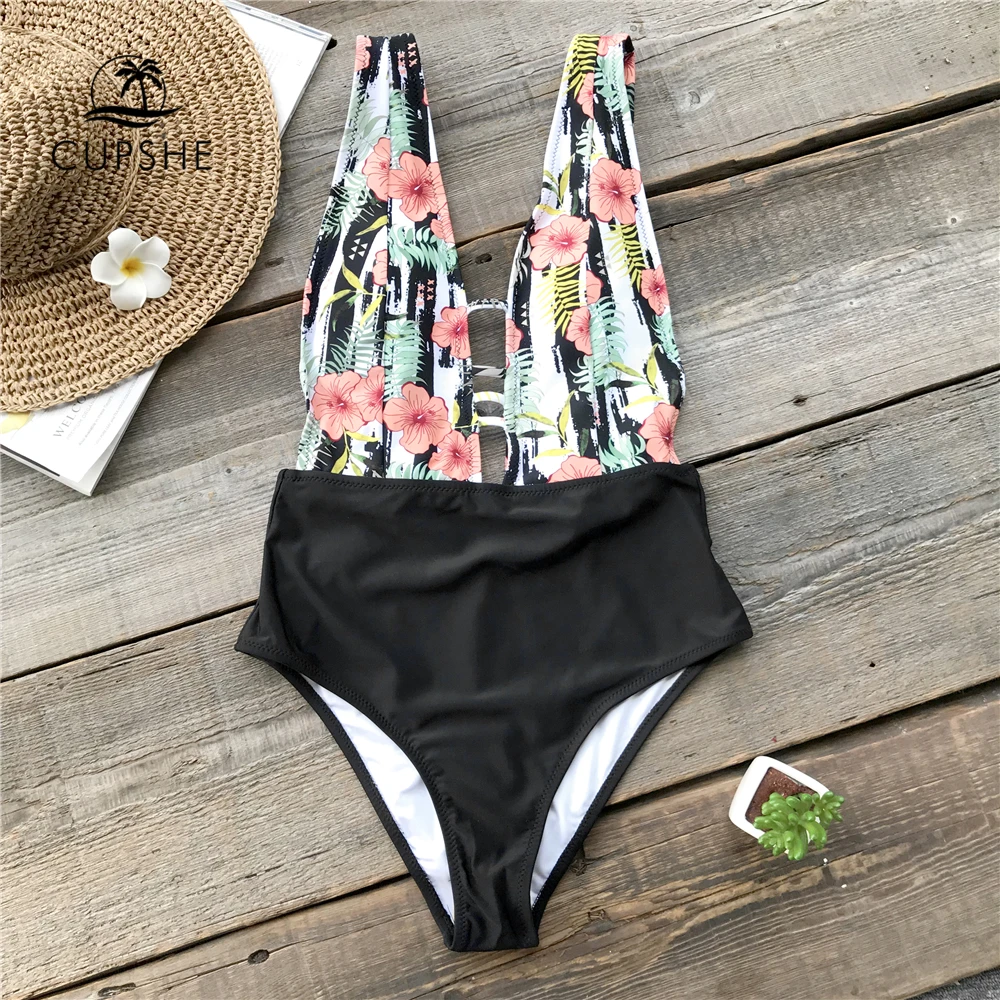 Buy Cupshe Flora Print One Piece Swimsuit Women V Neck
