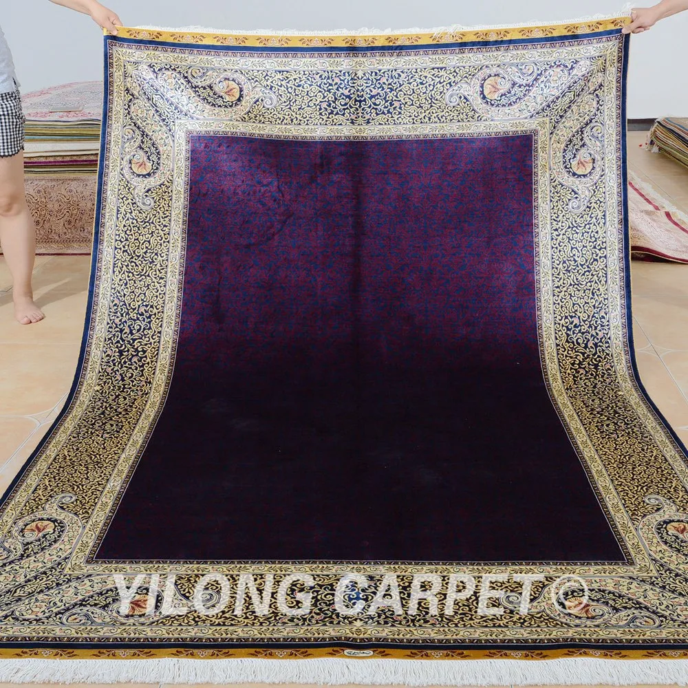 Yilong 5.5'x8' silk turkish carpets purple rectangle vantage oriental ...