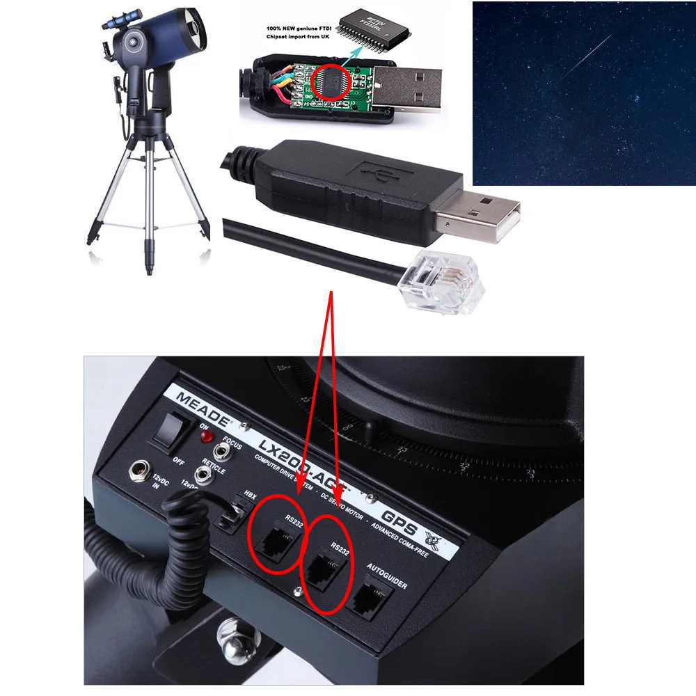 Generic Meade Lx200 Serial Rs232 Usb To Rj11 Rj12 6p4c Cable I/o Hand ...