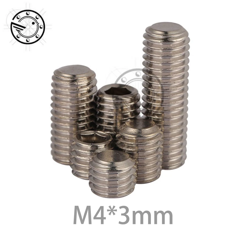 100Pcs DIN913 M4*3mm 304 Stainless Steel Metric Thread Grub Screws Flat ...