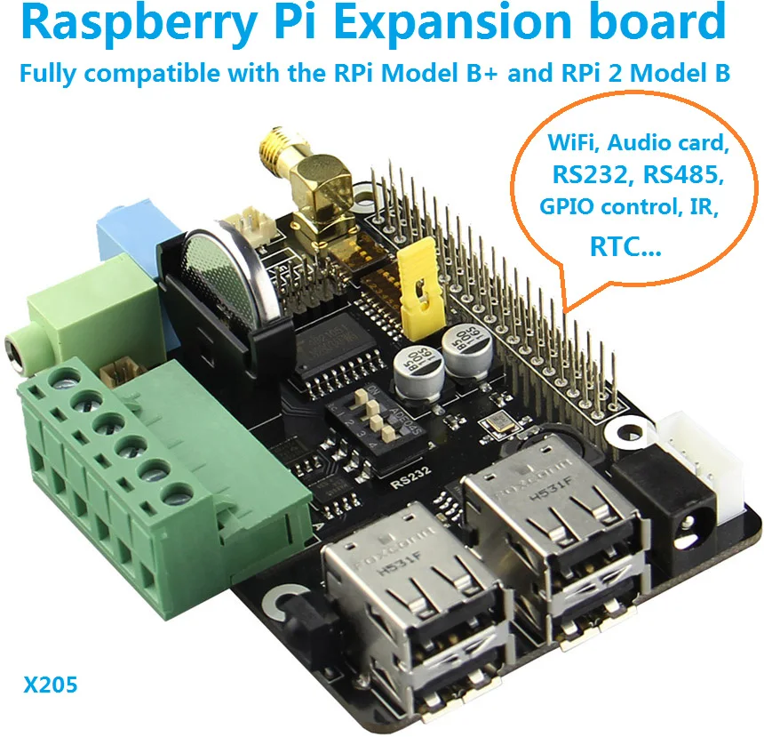 X205 Raspberry Pi Expansion Board Adds Rs232 Rs485 Microphone Input Stereo Audio Output Wifi