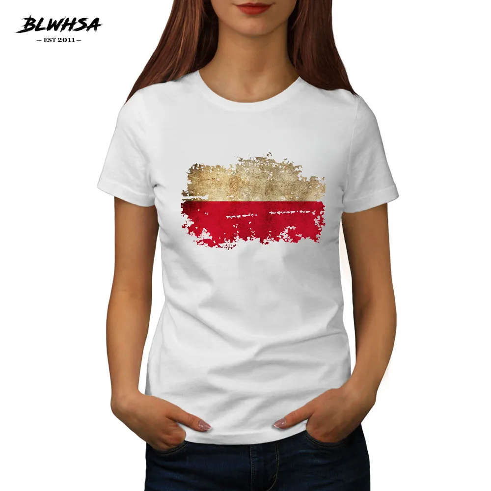 BLWHSA New Arrival Fashion T Shirts for Female Poland National Flag ...