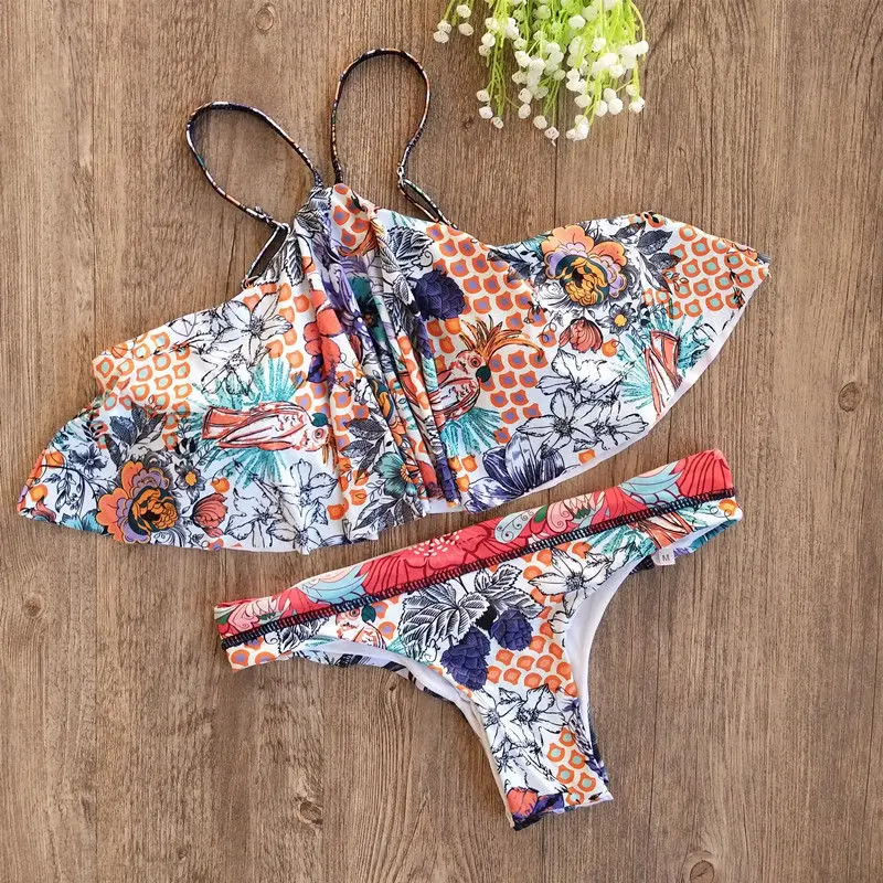 Bikinis Women 2018 Solid Color Swimwear Women Ruffle Flounce Biquini