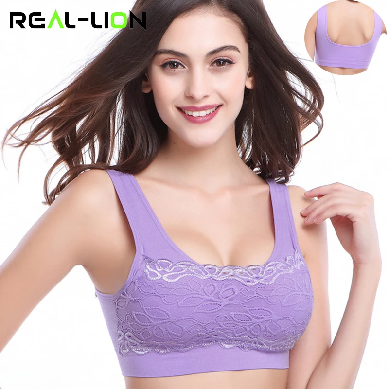 Yoga Sports Bra Lace Womens Running Vest Tank Tops Wirefree Bra For Running Gym Fitness