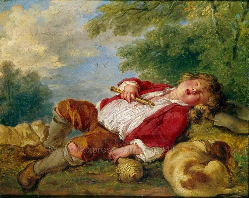 Francois Boucher Sleeping Shepherd Boucher famous reproduction wall ...