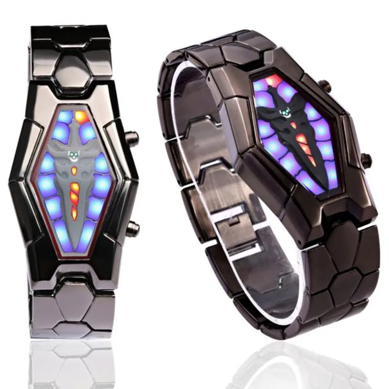 Fashion Hot Mens Watches New Lava Style Iron Samurai Black Bracelet LED ...
