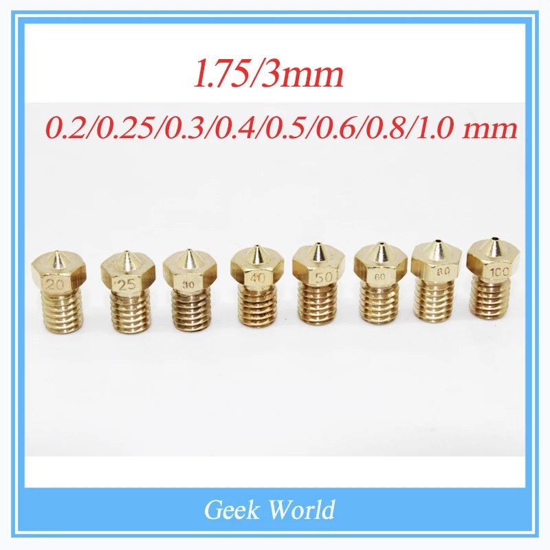3d printer E3D V6 en V5 j head messing nozzle extruder nozzles 0.2 0.25/0.3/0.4 0.5/0.6/0.8/1 ...