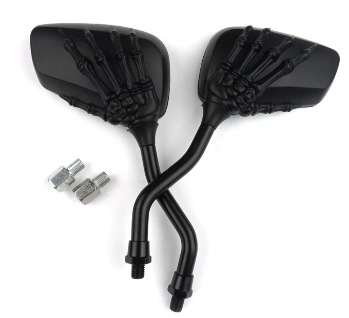 8MM Motorcycle Red Chrome Skull Skeleton Rearview Mirrors Ghost hand ...