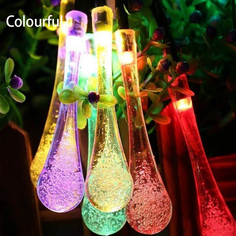 5 개 몫 5m 30 Led 크리스탈 워터 드롭 태양 전원 야외 Led 문자열 조명 방수 2 모드 웨딩 파티 장식 Led