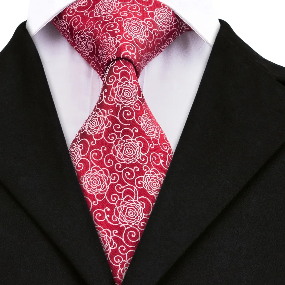 A 1087 New Hot Mens Ties Red Floral Silk Jacquard Necktie Formal