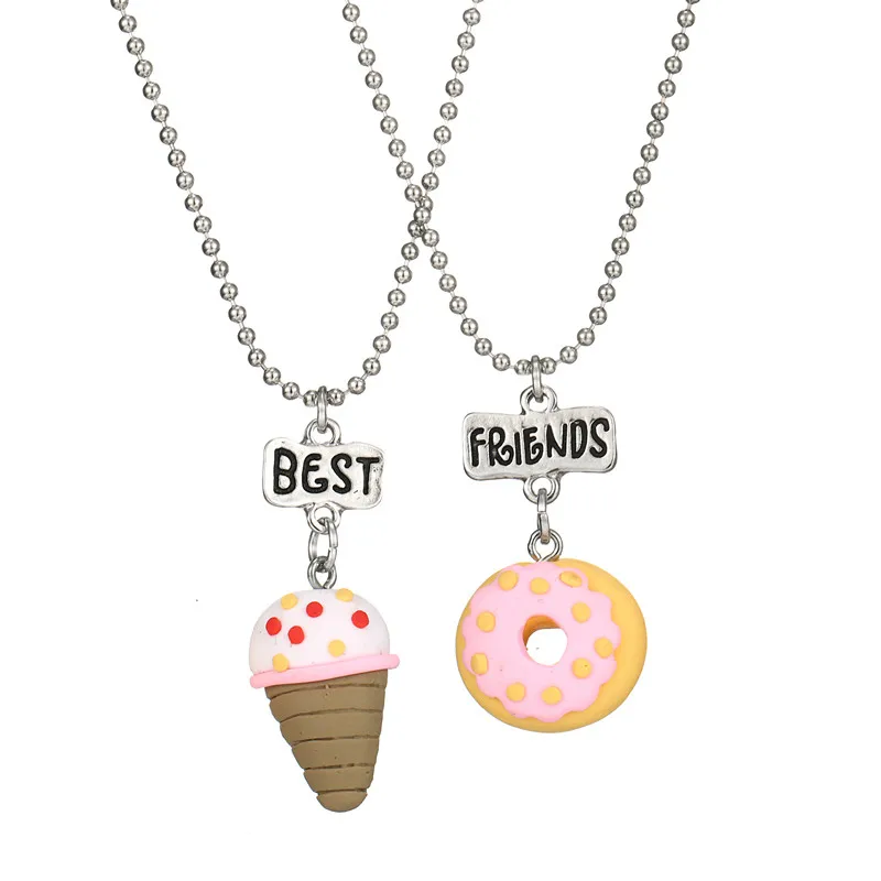 New Airrive 2Pcs/lot Best Friends BFF pendant Bead Chain Necklace Fimo ...