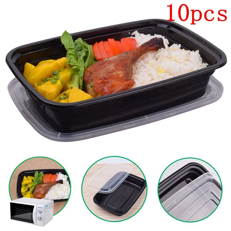 10Pcs Plastic Bento Box Lunch Boxes Meal Prep Container Reusable Fruits ...