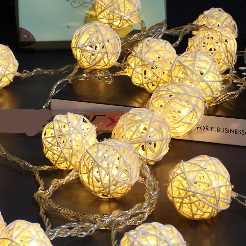 Brown Wicker Ball String Of Lights