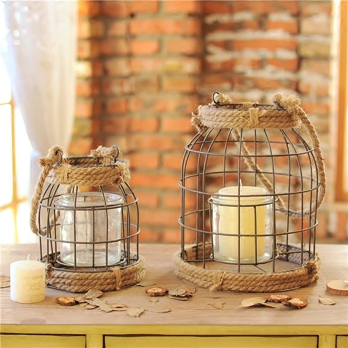 Country Style Old Finish Iron Hand Rope Decorative Candle Holder Iron ...