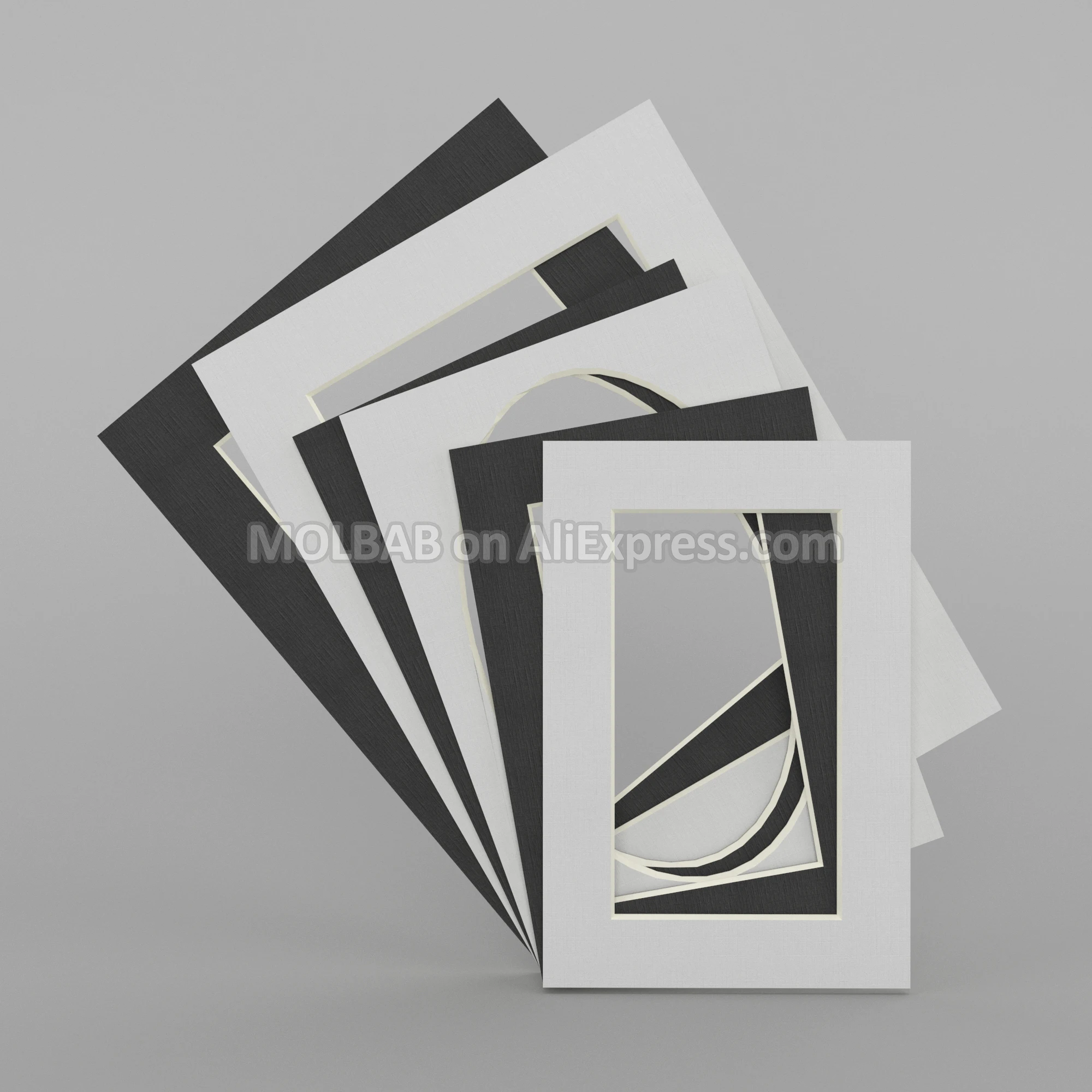 White/Black Photo Mats Rectangle Paper Mounts Textured Surface For 6/7 ...