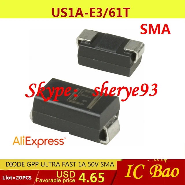Frete grátis peças eletrônicas US1A E3 / 61 T diodo GPP ULTRA rápido 1A ...