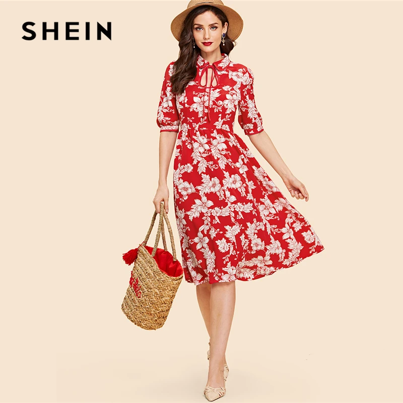 Buy Shein Multicolor Artsy Vintage Keyhole Tie Neck