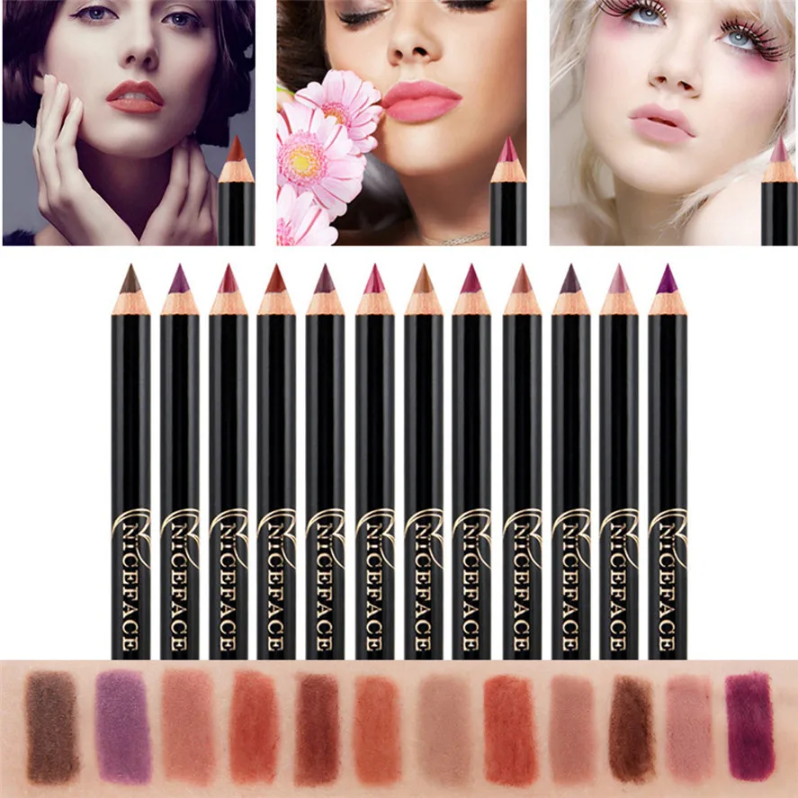 New Brand Makeup Lipliner 12pcsset 12 Colors Professional Lipliner Makeup Waterproof Lip Liner