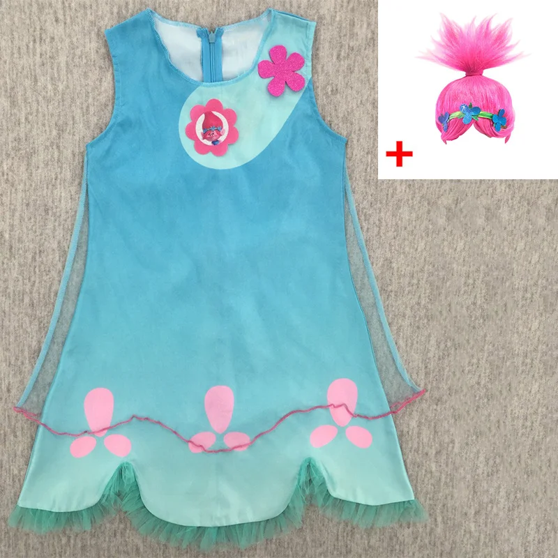 New Troll Wig +dresses set Children Costumes For Girls Carnival Kids ...