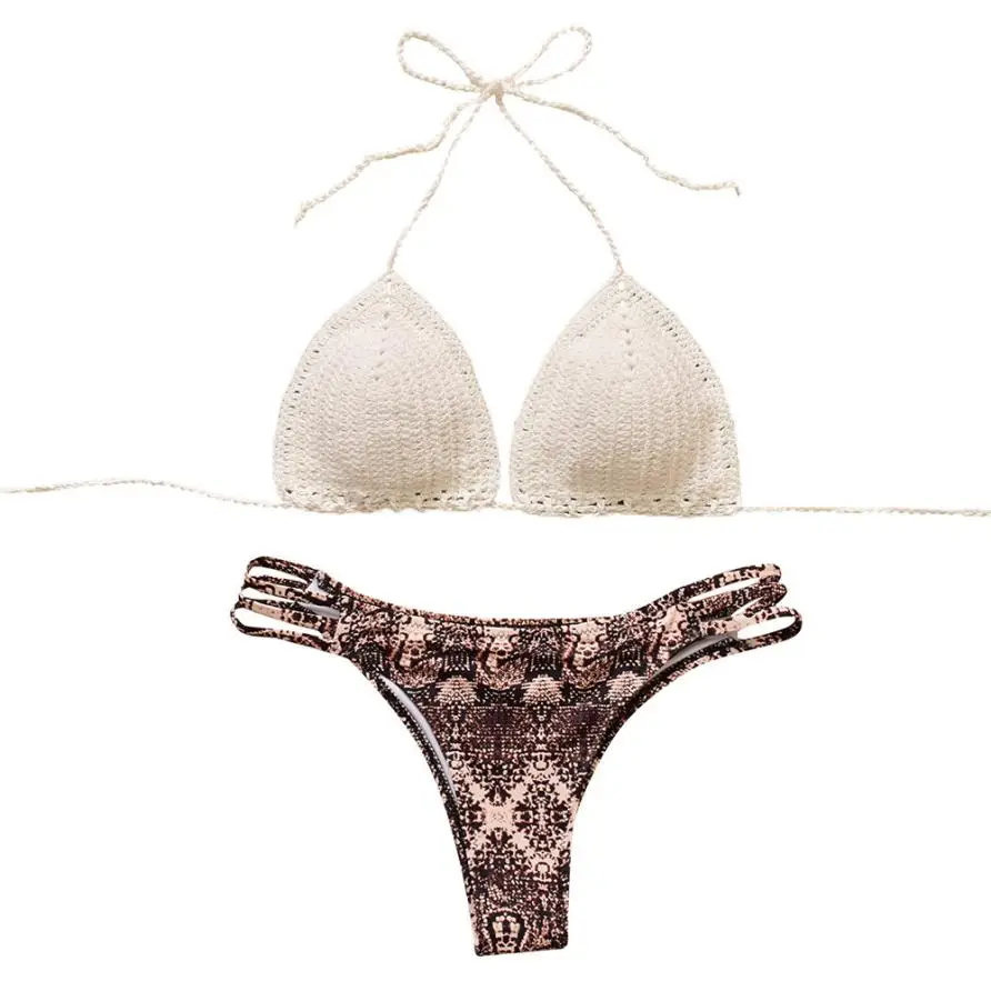 Snowshine3 Ylw 2017 Summer Womens Sexy Bikini Swimsuit Knitting