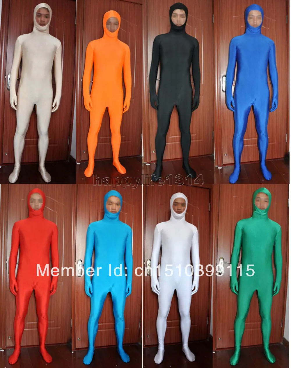 Lycra spandex zentai costume Skin faceless open face party bodysuit ...