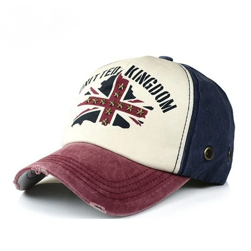 British Flag Baseball Cap Vintage Washed Trucker Hat Unisex Rivet ...